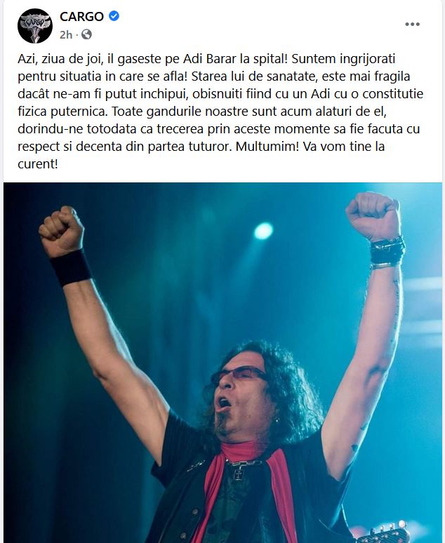 Adi Bărar (Cargo) este internat în spital la terapie intensivă ...